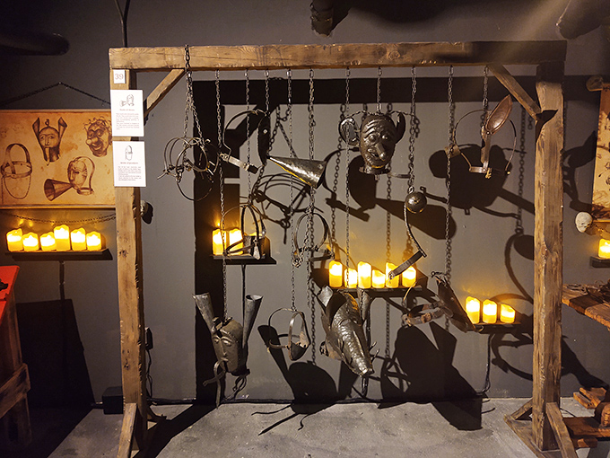 A medieval hardware store from your nightmares. These implements weren't for home improvement, unless "improvement" meant extracting confessions.