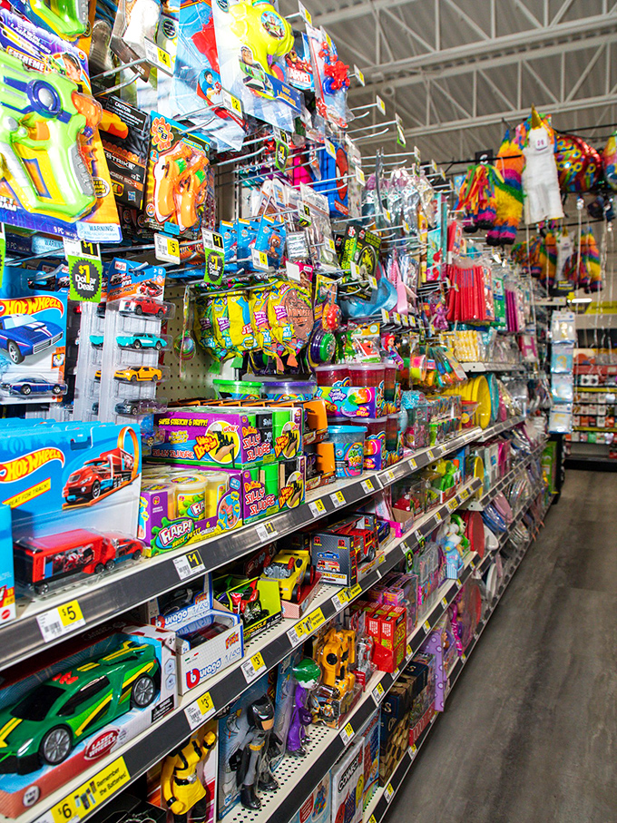 Toy paradise or parent's wallet nightmare? This aisle transforms "I'm just browsing" into "How did these Hot Wheels get in my cart?"