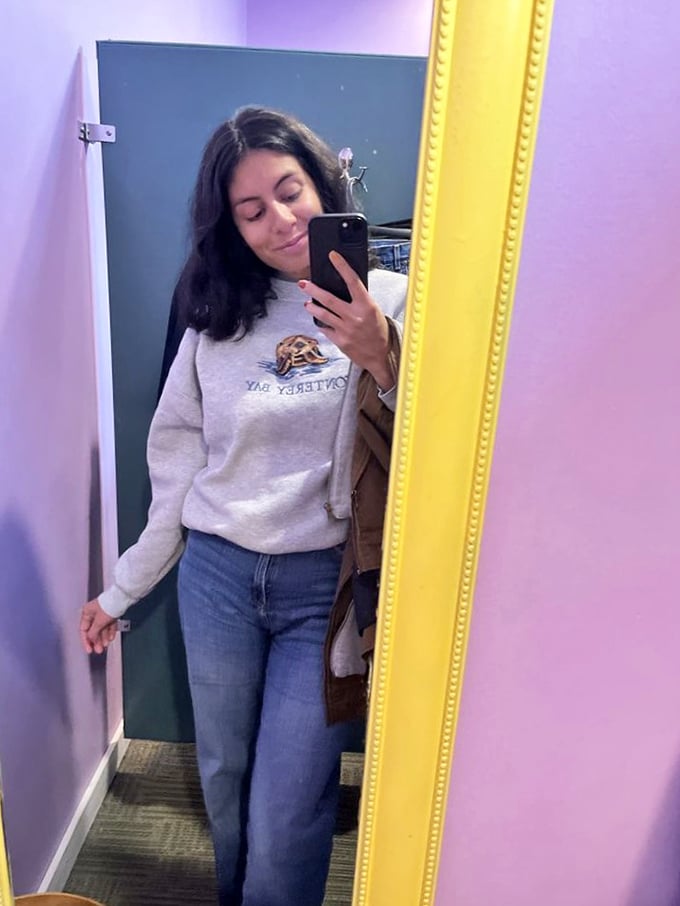 The fitting room reveals the truth that online shopping can never provide—that moment when vintage threads transform into your new signature style.