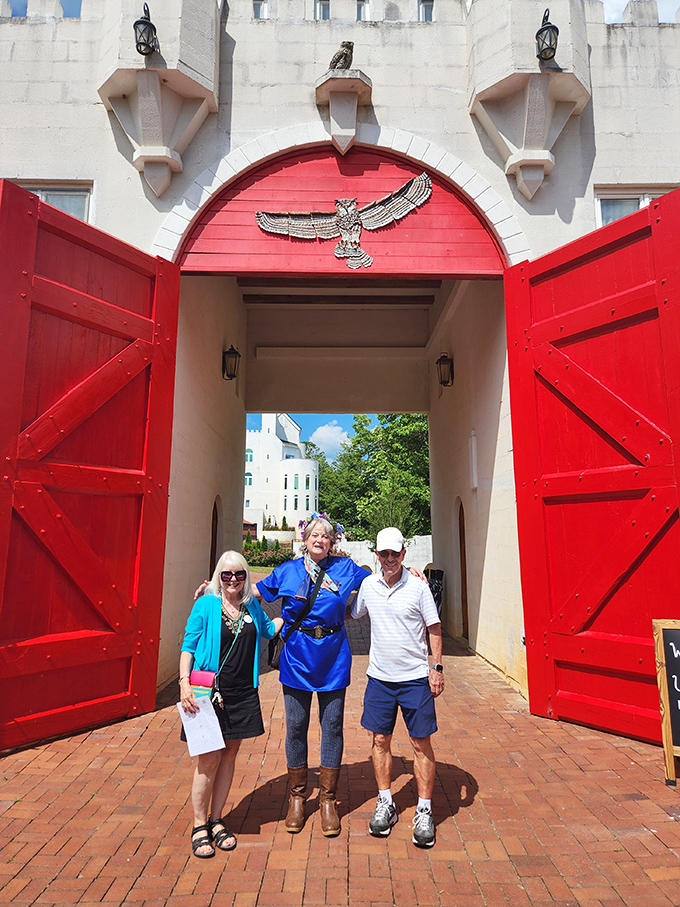 The entrance archway features an impressive eagle owl emblem, a majestic guardian watching over all who pass beneath its wings.