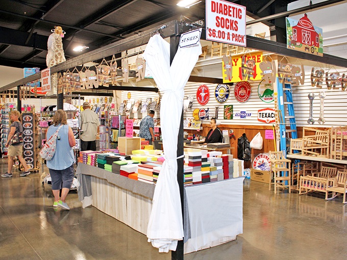 Fabric treasures await the creative shopper. Those diabetic socks might not be Instagram-worthy, but they're the kind of practical find that makes flea markets special.