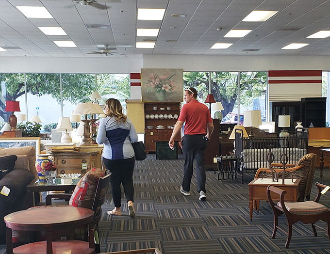 Shoppers on the hunt navigate furniture islands like explorers charting new territory &ndash; each turn revealing potential domestic treasures.