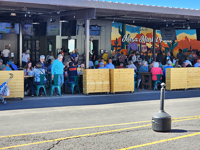 The food court buzzes with the happy chatter of shoppers comparing treasures over lunch. Bargain hunting is hungry work, after all.