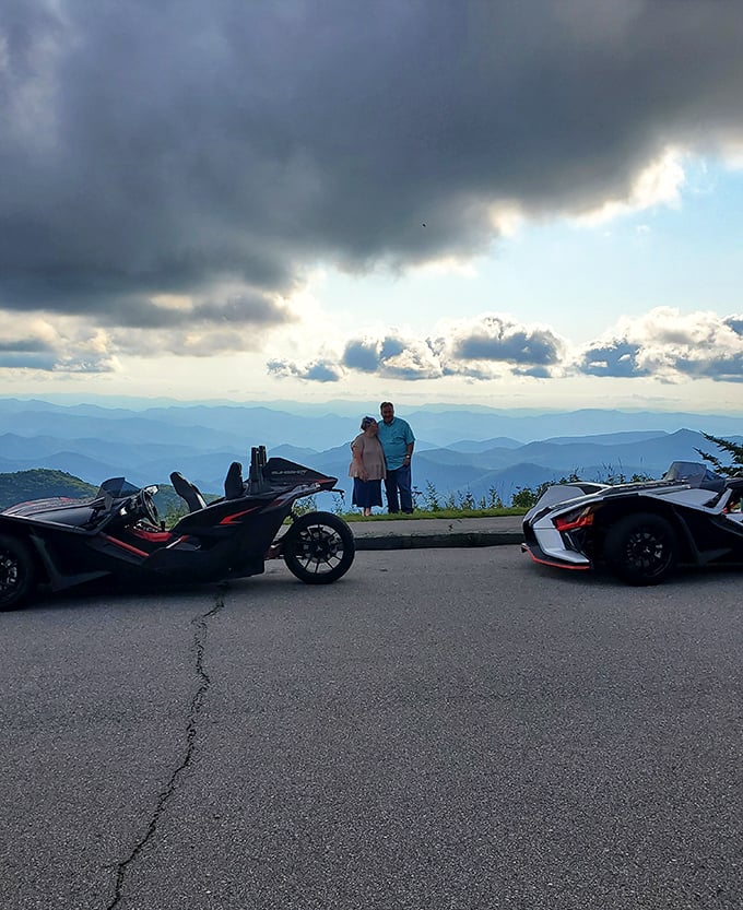 The perfect pit stop for motorheads with a view. These sleek machines might be impressive, but they're no match for the mountains behind.