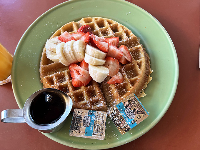This isn't just a waffle &ndash; it's a platform for fruit-topped happiness that makes Monday mornings suddenly bearable.