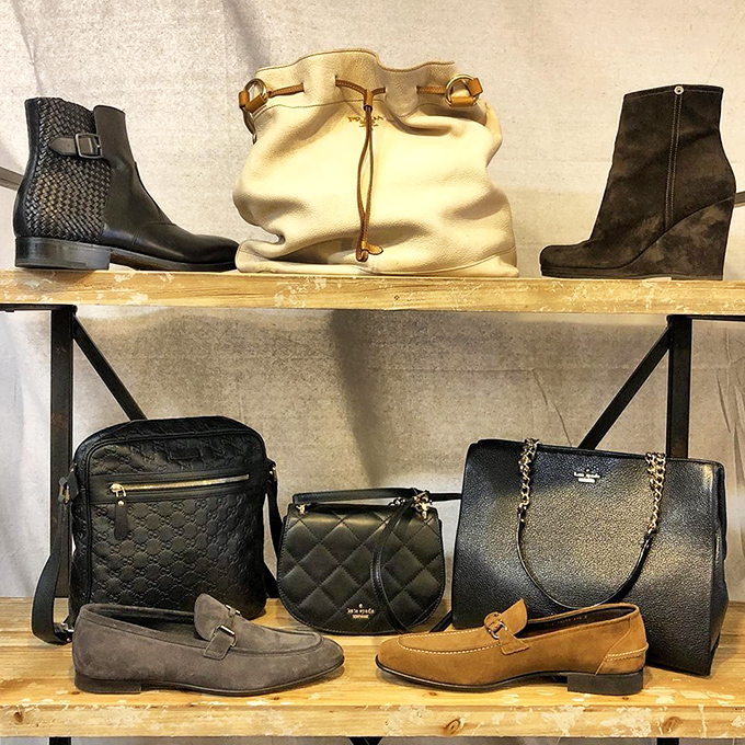 A leather lover's dream tableau &ndash; designer boots and handbags arranged with the reverence usually reserved for exhibits at the Art Institute.