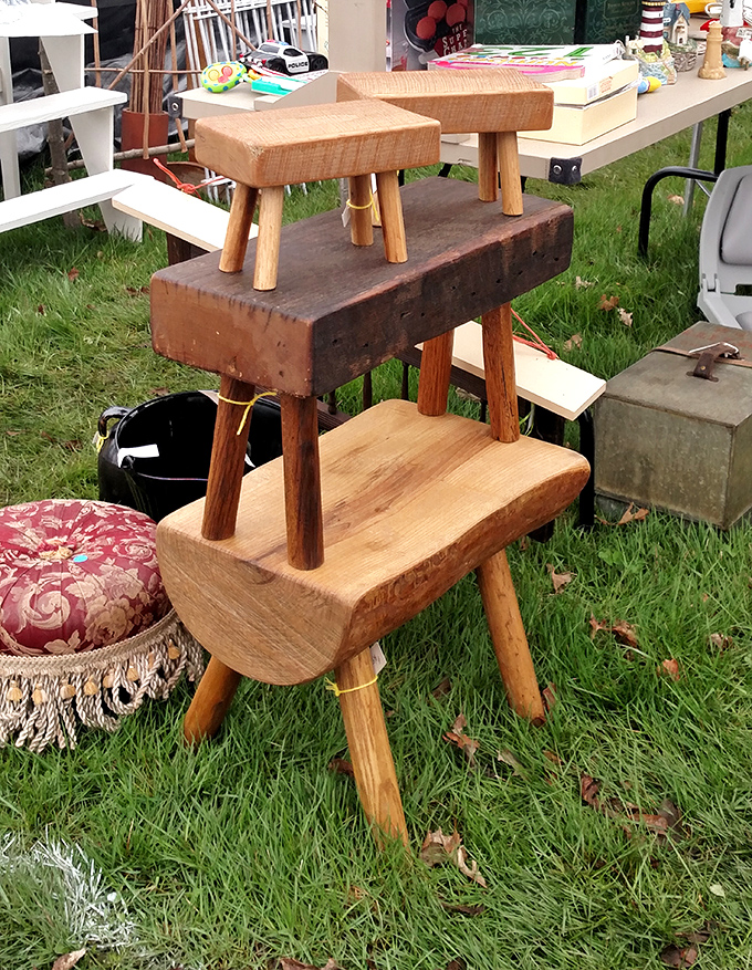 Handcrafted wooden stools that tell stories of craftsmanship from another era. Sturdy enough for sitting, beautiful enough for displaying.