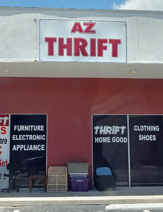 AZ Thrift's colorful facade screams "adventure inside" - like a carnival for bargain hunters.