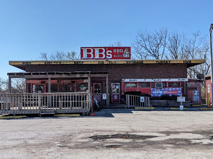 This weathered exterior has witnessed decades of blues music and barbecue magic, like a delicious time capsule.