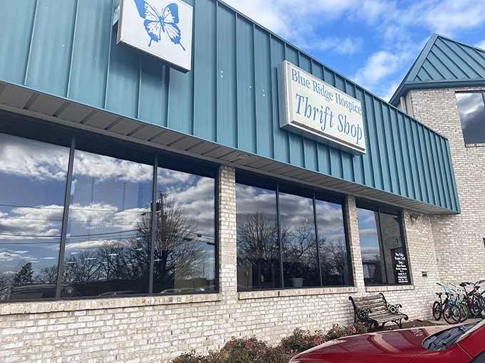 This sleek brick and metal building looks more like a boutique than your typical thrift shop.