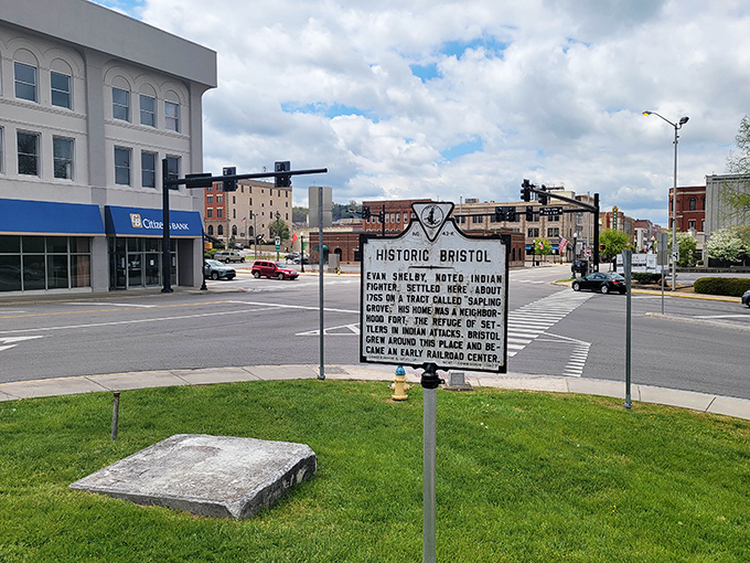 Stand in two states at once - Bristol's State Street literally straddles the Virginia-Tennessee line. 
