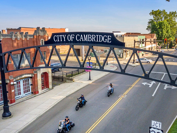 Cambridge's City Bridge welcomes visitors to a town where motorcycles and main streets coexist beautifully.