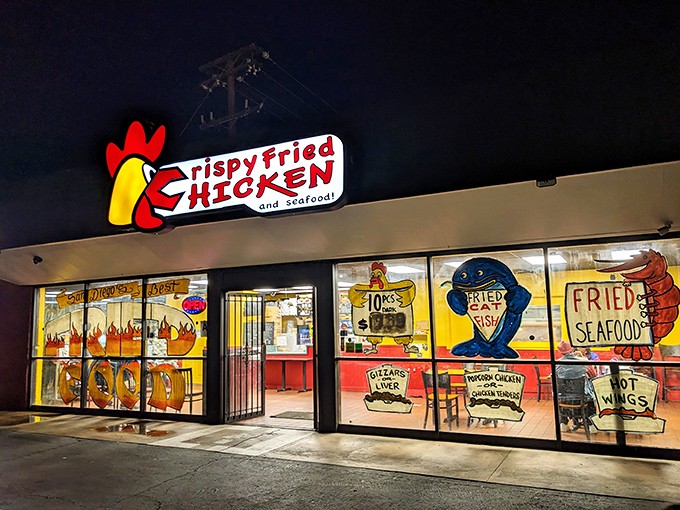 Crispy Fried Chicken's colorful facade promises exactly what it delivers - no false advertising, just honest deliciousness.