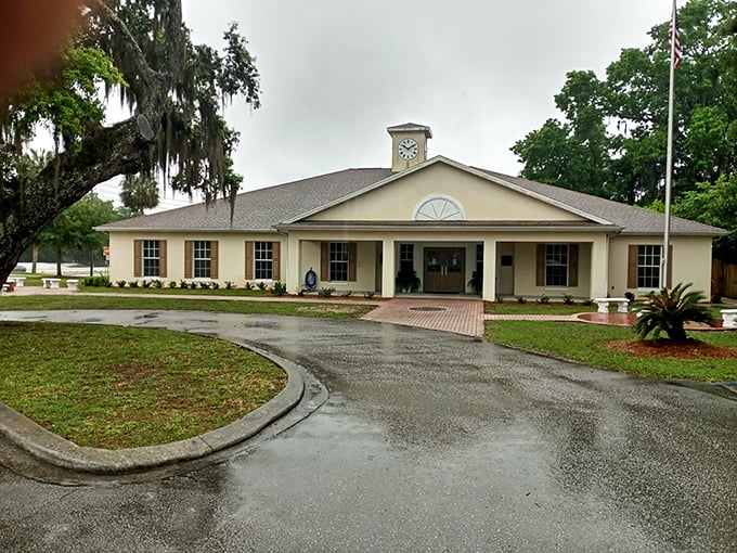 The Dunnellon Community Center stands ready to welcome retirees with its stately columns and Southern charm.