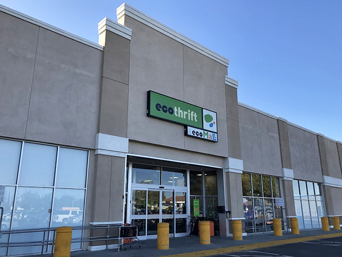 Eco Thrift's modern storefront design proves that secondhand shopping has gotten a serious style upgrade.