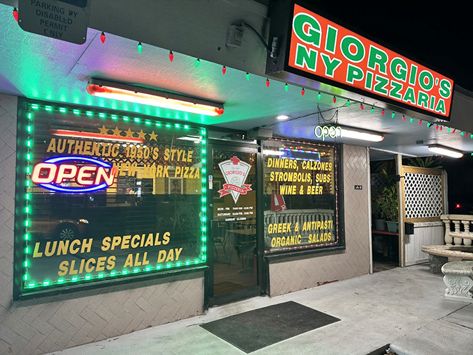 Giorgio's neon-bright promise of authentic Bronx-style pizza isn't just advertising – it's a delicious guarantee delivered daily.