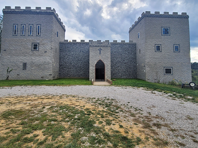 Modern castle magic crowns southeastern Ohio hills, where stone dreams meet rolling countryside views.