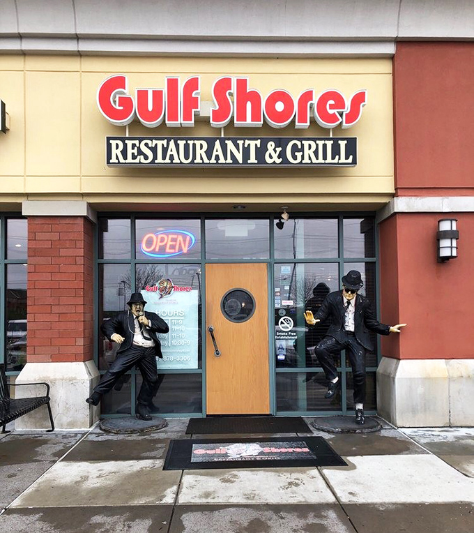 Those Blues Brothers know good food when they see it, standing guard over Gulf Coast flavors in suburban Missouri.