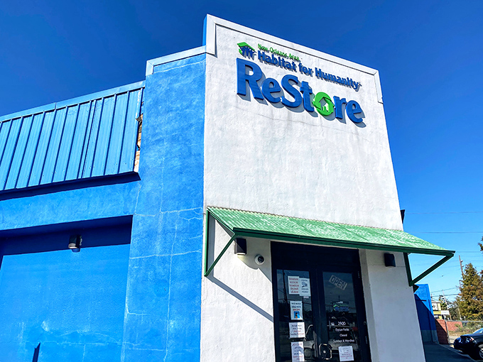 ReStore's bold blue exterior stands like a beacon for DIY enthusiasts and budget-conscious home improvers everywhere.