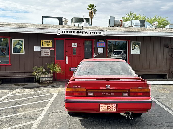 That red door beckons like a breakfast beacon - college town charm meets serious comfort food.