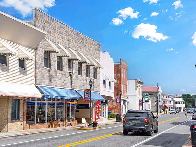 Harrington wears its name proudly on the water tower, like a badge of small-town honor. 