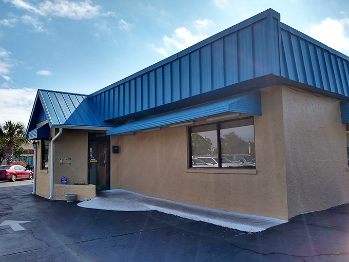 That blue roof signals pancake paradise ahead - Myrtle Beach mornings just got a whole lot better.