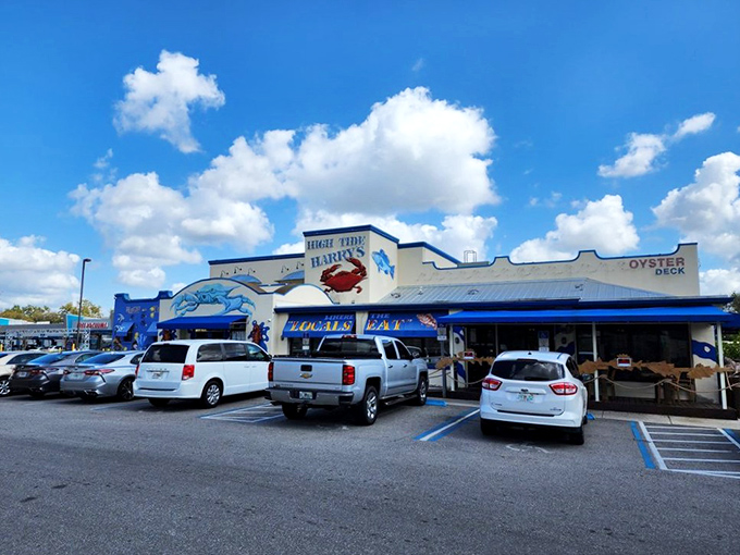 High Tide Harry's brings the ocean to Orlando with its bold blue exterior and promise of crab-tastic delights.