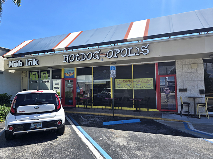 Hotdogopolis lives up to its playful name with a strip mall location that transforms humble hot dogs into gourmet creations.