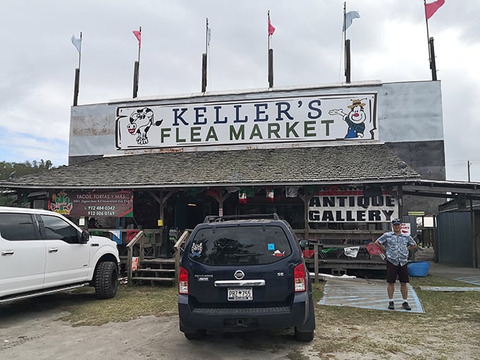 That weathered sign has seen more treasure hunters than a pirate ship, and the stories never get old.