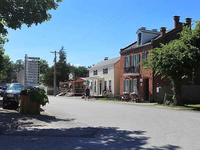 Charming historic brick buildings welcome you to Kimmswick, where a sunny day stroll down this quiet street feels like home.