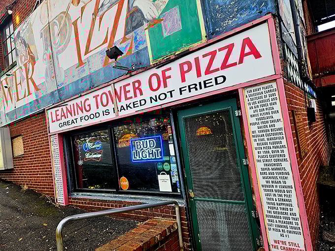 "Great food is baked not fried" &ndash; words to live by at this quirky landmark. The Leaning Tower's colorful mural is as iconic as their pies.