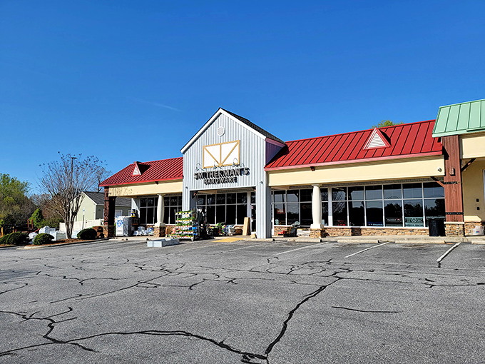 Lewisville's quiet commercial strip embodies the gentle rhythm of small-town North Carolina life.