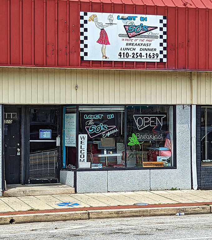 Step back in time where checkered floors and neon signs celebrate breakfast's golden era.