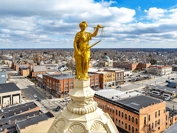 Marion's golden Lady Justice watches over a city where fairness extends to housing costs and quality of life.