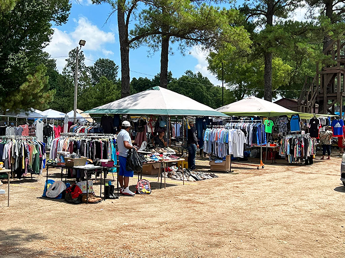 Under the shade of tall trees, the Memphis International Flea Market spreads out in rows of racks and tables, turning a sunny day into an open-air shopping spree.