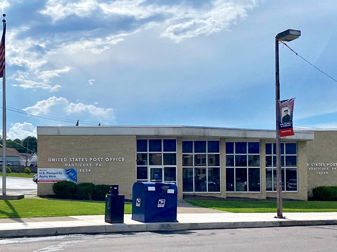Nanticoke&rsquo;s post office stands in classic mid-century style, serving as a steady hub for the community&rsquo;s daily connections.