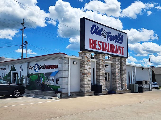 Route 66 memorabilia and vintage vibes - this place celebrates America's highway heritage with every delicious bite.