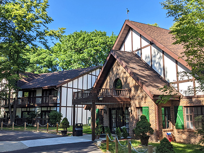 Tudor-style charm that makes you feel like you've stumbled into a storybook village scene.