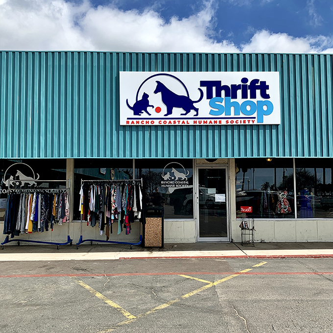 Beach town thrifting at its finest! This Rancho Coastal shop helps puppies while you hunt for treasures. 