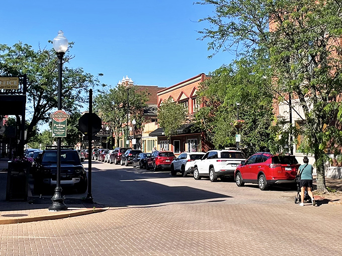St. Charles' brick-paved streets invite leisurely strolls where every storefront holds the promise of hidden treasures.
