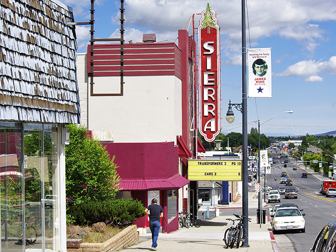 The Sierra's vintage marquee glows like a ruby against Susanville's sky&mdash;Hollywood glamour in mountain country!