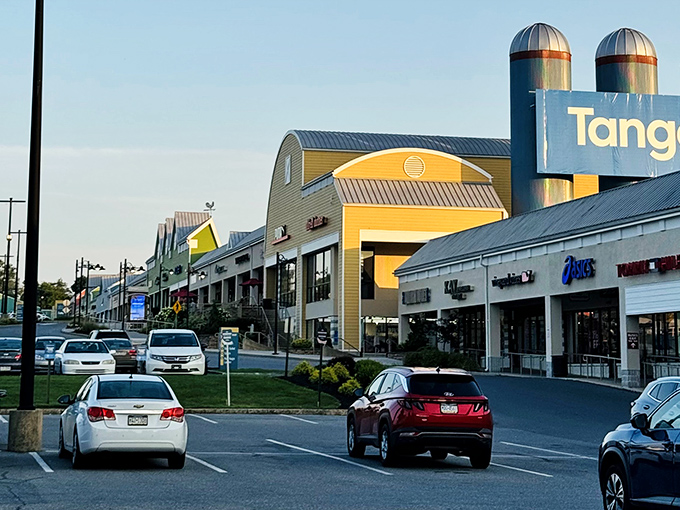 The famous Tanger blue welcomes shoppers to a world where designer dreams become affordable reality.
