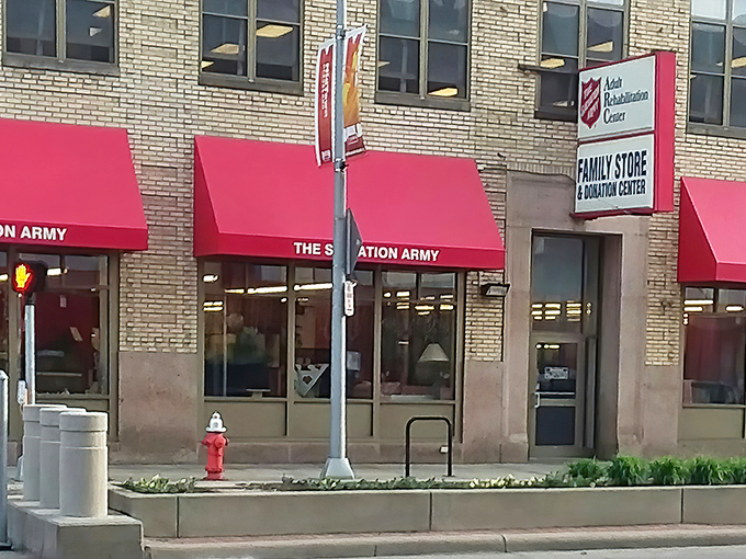 Historic downtown charm meets modern thrifting in this beautifully preserved Salvation Army storefront.
