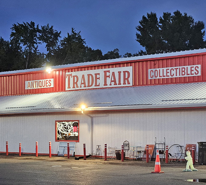 That red and white building stands proud like a beacon calling all serious bargain hunters home.
