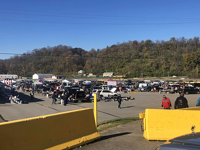 From above, Trader Jack's looks like a well-orchestrated symphony of vendors, vehicles, and very happy bargain hunters.