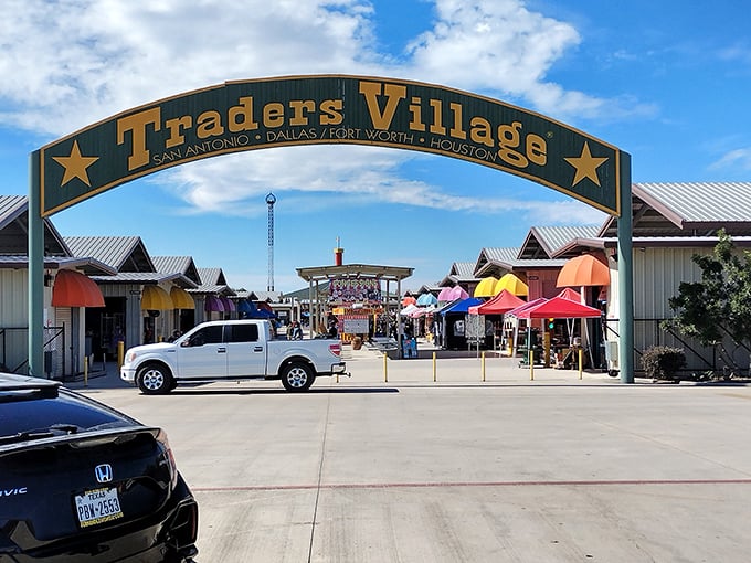 Welcome to treasure hunting headquarters, where the entrance promises adventures and bargains beyond those doors ahead.