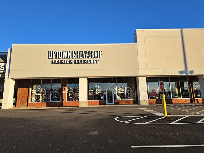 This sleek storefront could easily pass for a high-end boutique until you see those irresistible thrift prices.