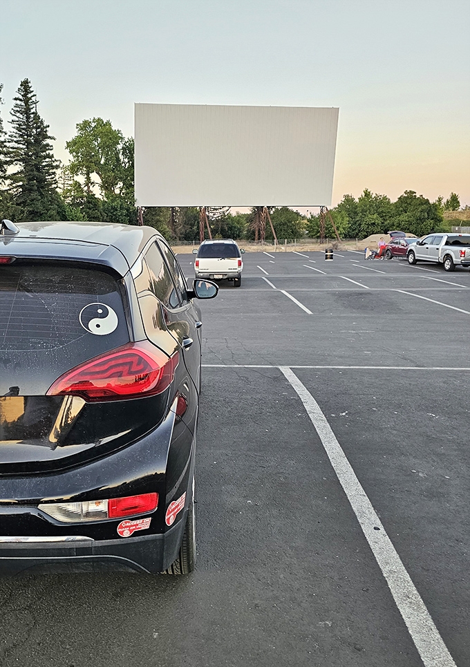 Eastern philosophy meets Western entertainment! This Hyundai's yin-yang sticker perfectly captures the balance of outdoor freedom and cinematic escape at Sacramento's drive-in.