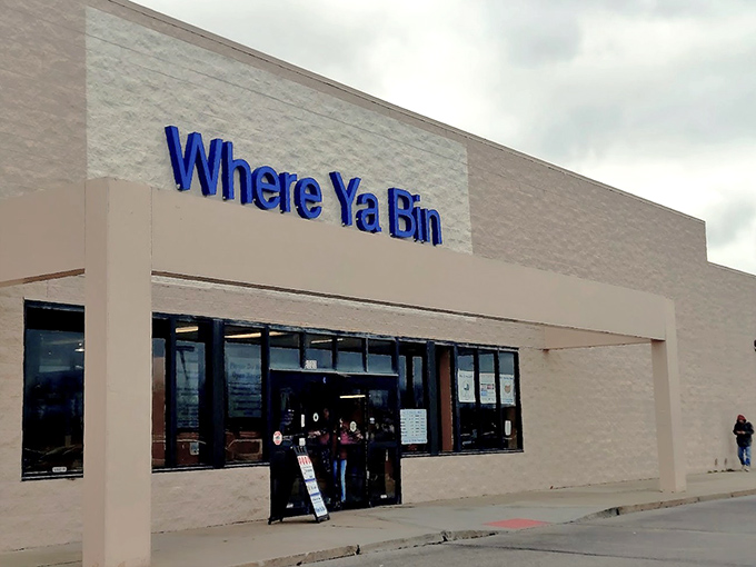 The playful name hints at adventures waiting inside this warehouse-style treasure hunting destination.