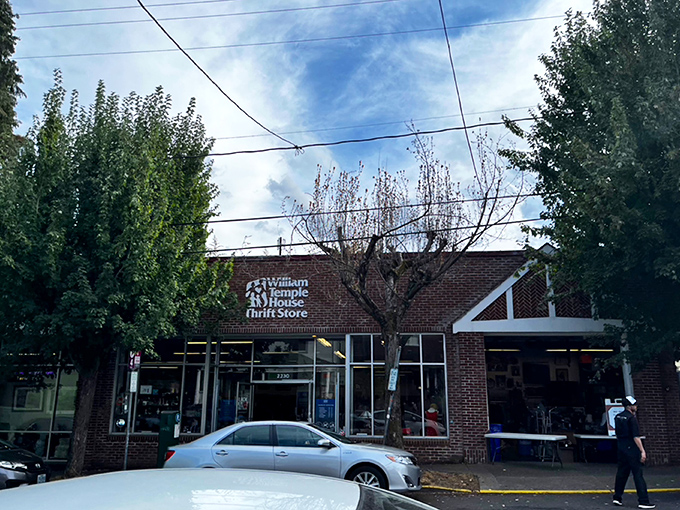 William Temple House's brick storefront blends classic architecture with charitable mission. A thrift store with the soul of a boutique!